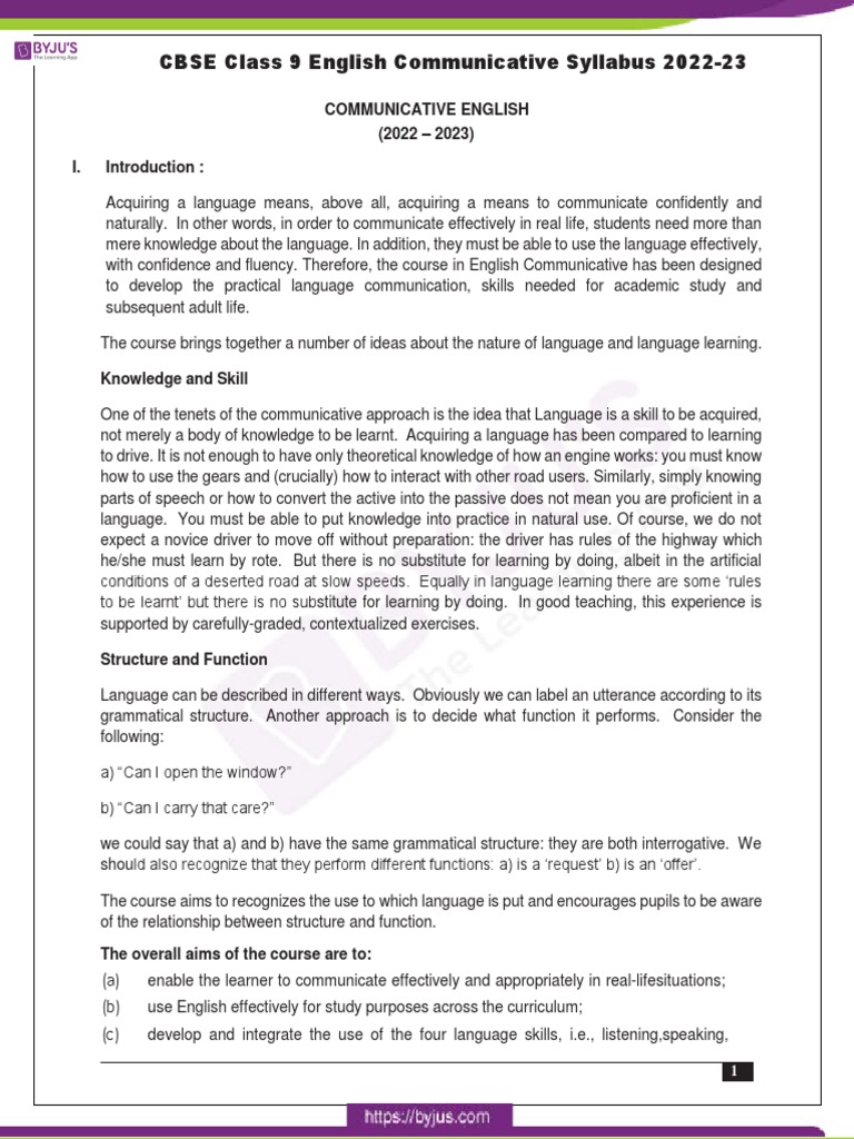 CBSE Class 9 English Communicative Syllabus 2022 23 | PDF | Fluency ...