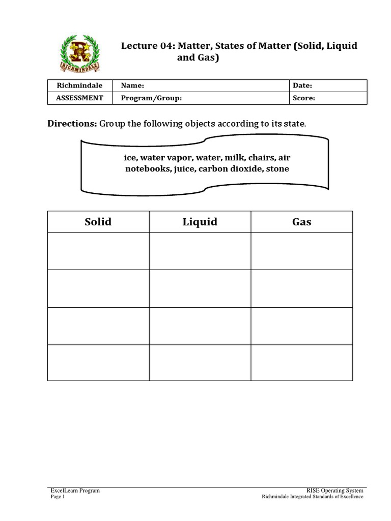 States of Matter Assessment | PDF