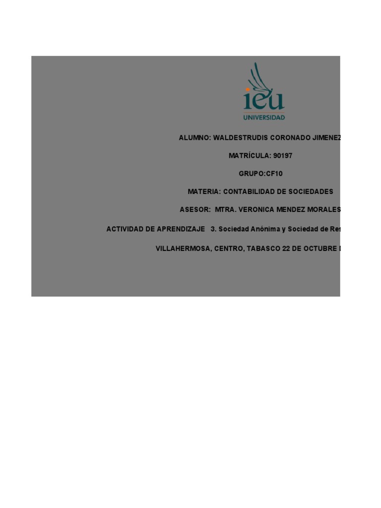 Actividad de Aprendizaje 3. Sociedad An Nima y Sociedad de Responsabilidad Limitada | PDF ...