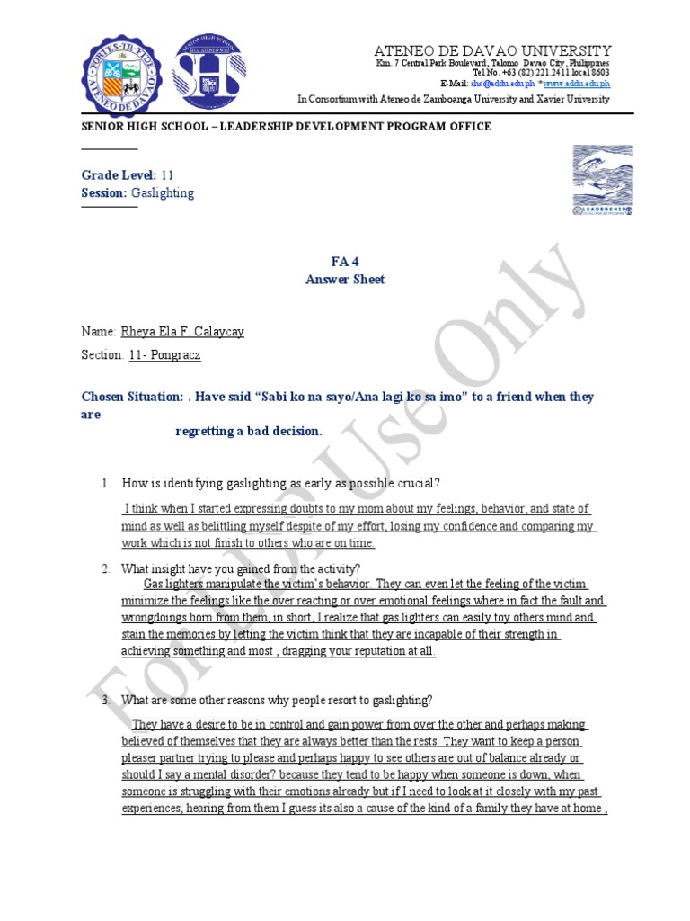 LDP1 - FA4 - Answer Sheet Template (2) (1) Answer | PDF | Cognitive ...