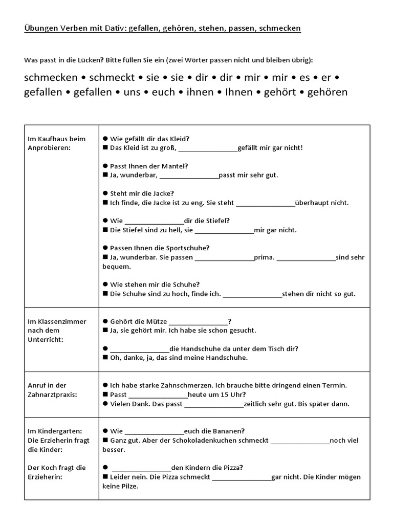 Übungen Zu Verben Mit Dativ | PDF
