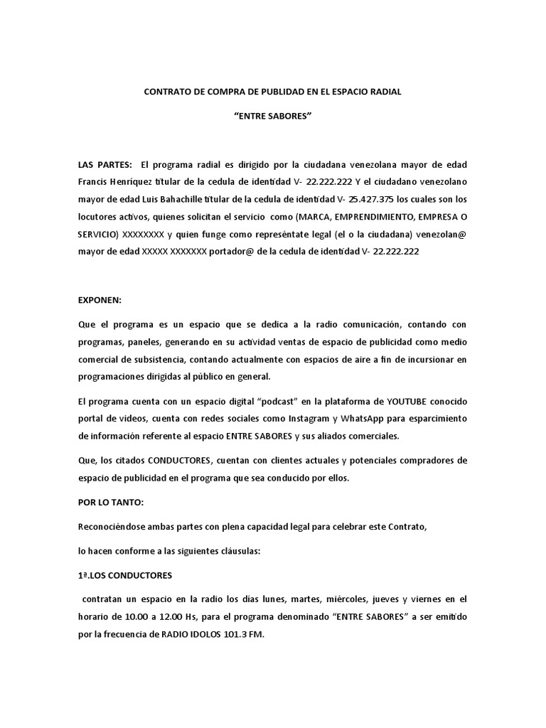 Contrato de Compra de Publidad en El Espacio Radial | PDF | Publicidad ...