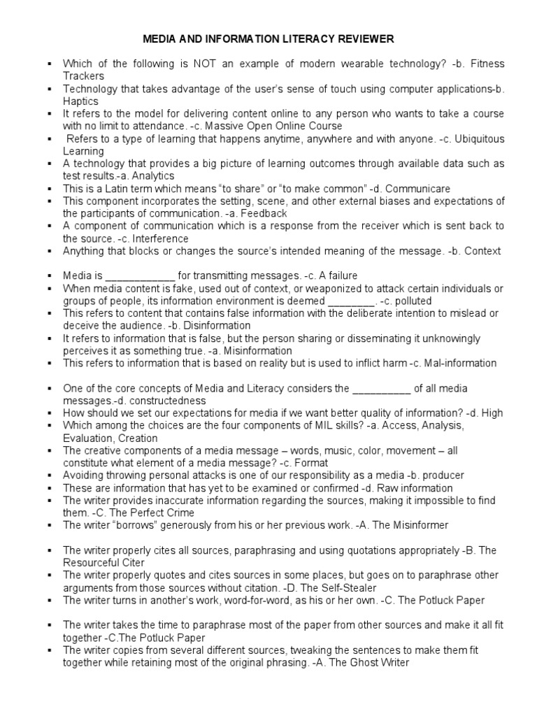 Media and Information Literacy Reviewer | PDF | Human Communication ...