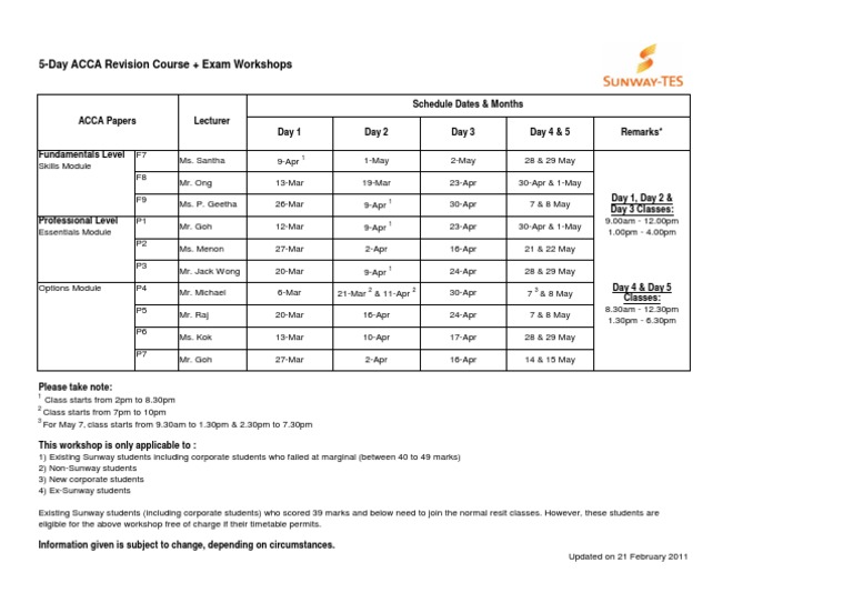ACCA Revision Course Schedule 2023 | PDF