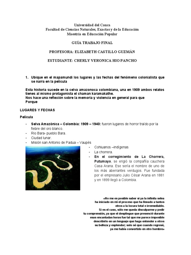 TRABAJO FINAL Sobre La Pelicula El Abrazo de Lla Serpiente | PDF ...