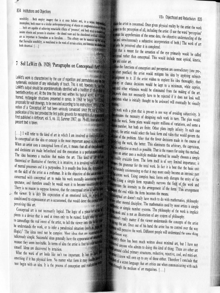 LeWitt, Paragraphs & Sentences On Conceptual Art - Art in Theory | PDF