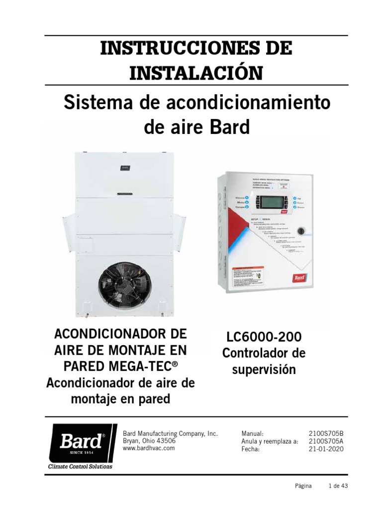 Manual Inst. Eq. Bard | PDF | Aire acondicionado | Calefacción eléctrica
