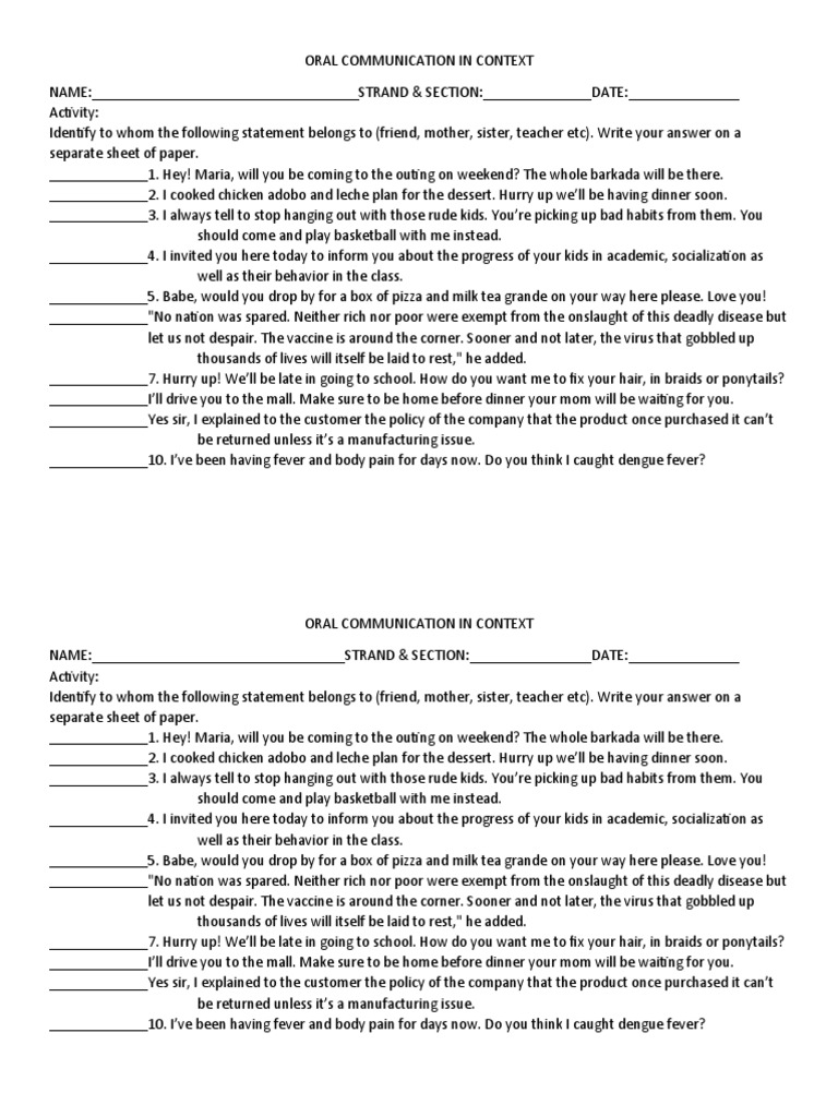 Activity-Speech Context | PDF