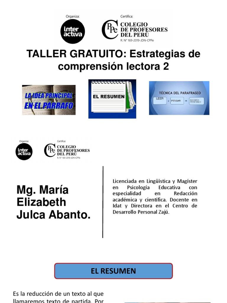 PPT TALLER DE ESTRATEGIAS DE COMPRENSIÓN LECTORA 2 | PDF ...