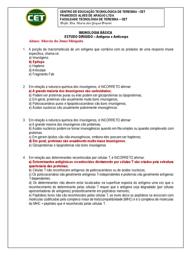 Antígeno e Anticorpo - Roteiro para Estudo | PDF | Antígeno | Epitopo