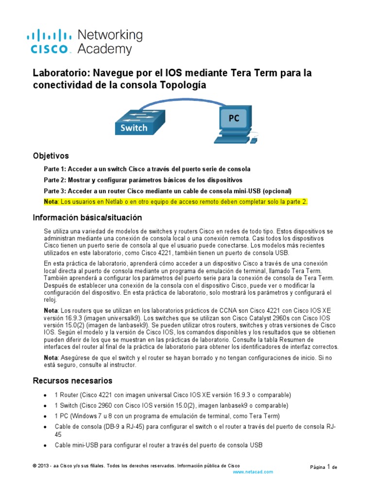 2.3.8 Lab - Navigate The Ios by Using Tera Term For Console Connectivity - Es XL | PDF | USB ...