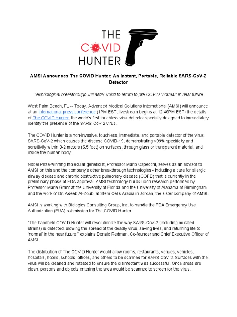 COVID Hunter Press Release | PDF | Virus | Life Sciences
