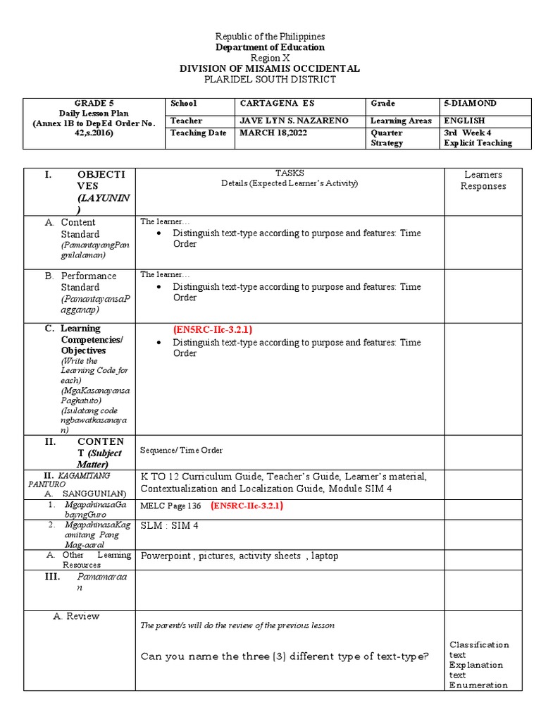 3rd Quarter Lesson Plan | PDF | Learning | Foods