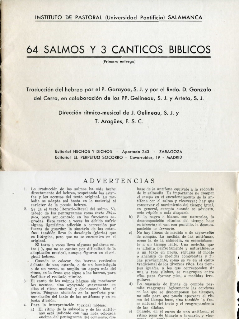 Salmo 100 (99) - Clamad Al Señor - (64 Salmos y 3 Cánticos Bíblicos, 1961, Ficha F 99) | PDF