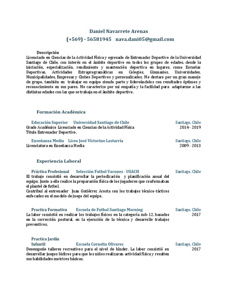 CV - Daniel Navarrete Arenas | PDF | Santiago | Chile