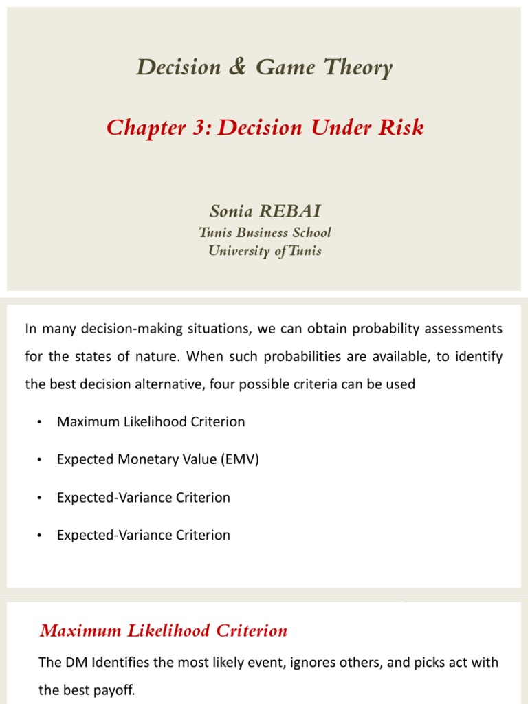 Chapter 3 Decision Under Risk | PDF | Weighted Arithmetic Mean | Expected Value