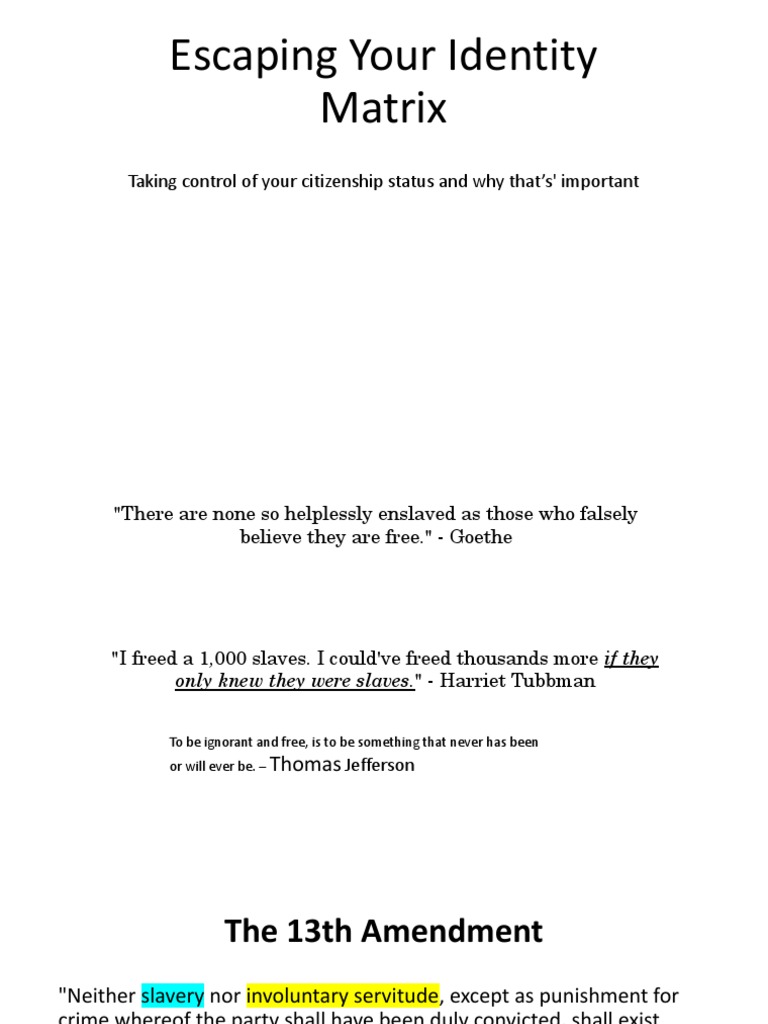 Escaping The Identity Matrix Master | PDF | Slavery | Citizenship