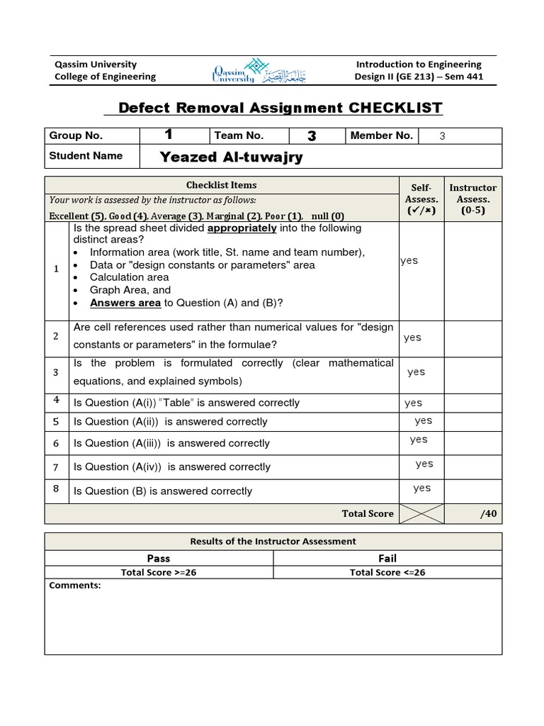 Engineering Design II Defect Checklist | PDF