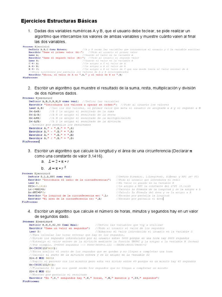 Ejercicios Resueltos Pseudocódigo | PDF | Algoritmos | Estructura de datos de matriz