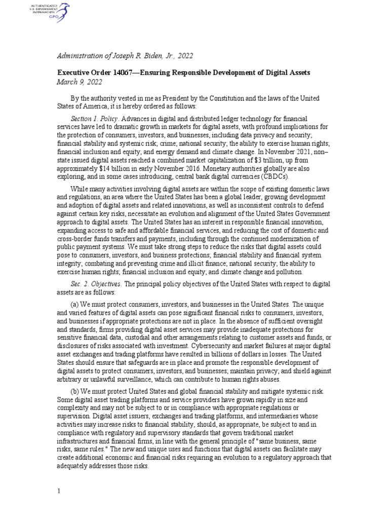 Executive Order 14067 on Digital Assets | PDF | Money Laundering ...