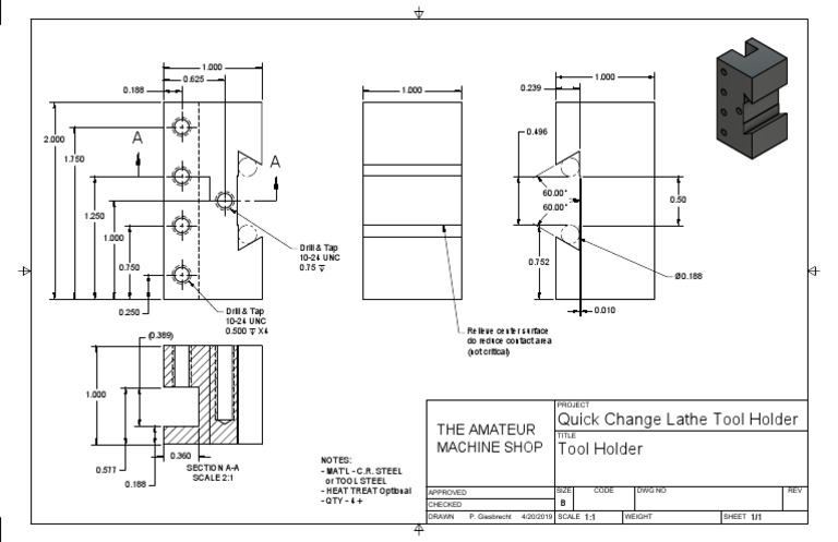 Tool Holder Drawing | PDF | Mechanical Engineering | Machining