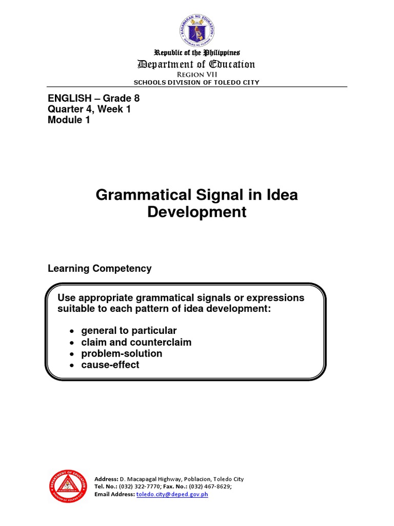 FINAL Q4 Eng8 Week1 Module1 Grammatical-Signals-in-Idea-Development ...