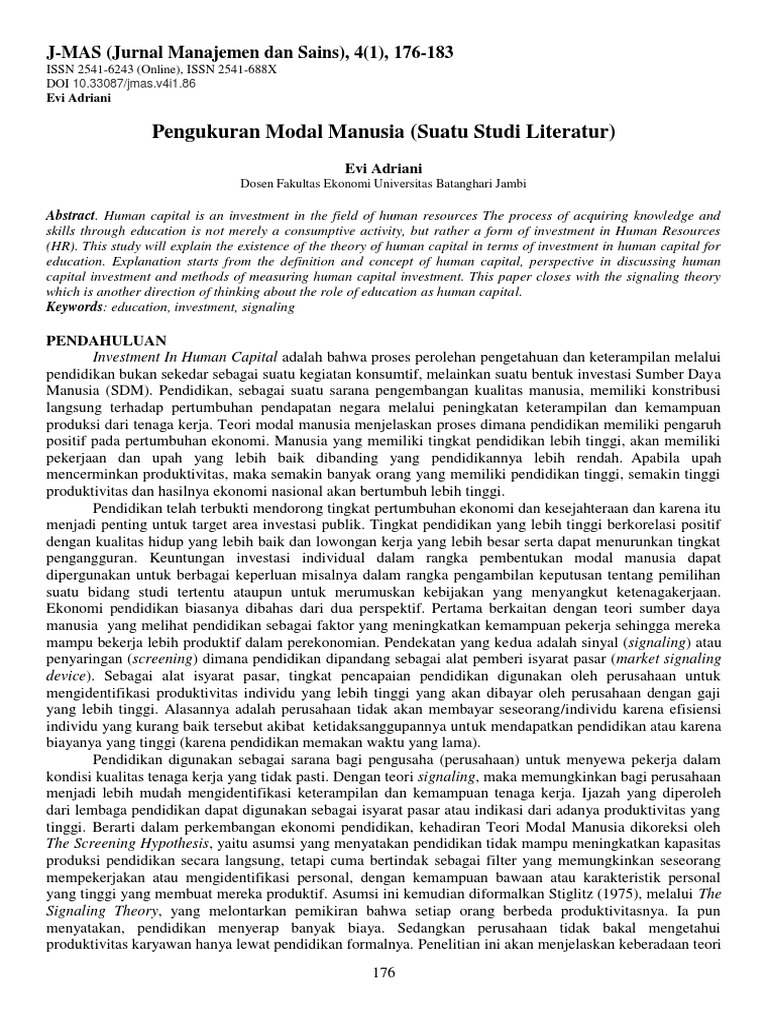 Pengukuran Modal Manusia: Studi Literatur | PDF