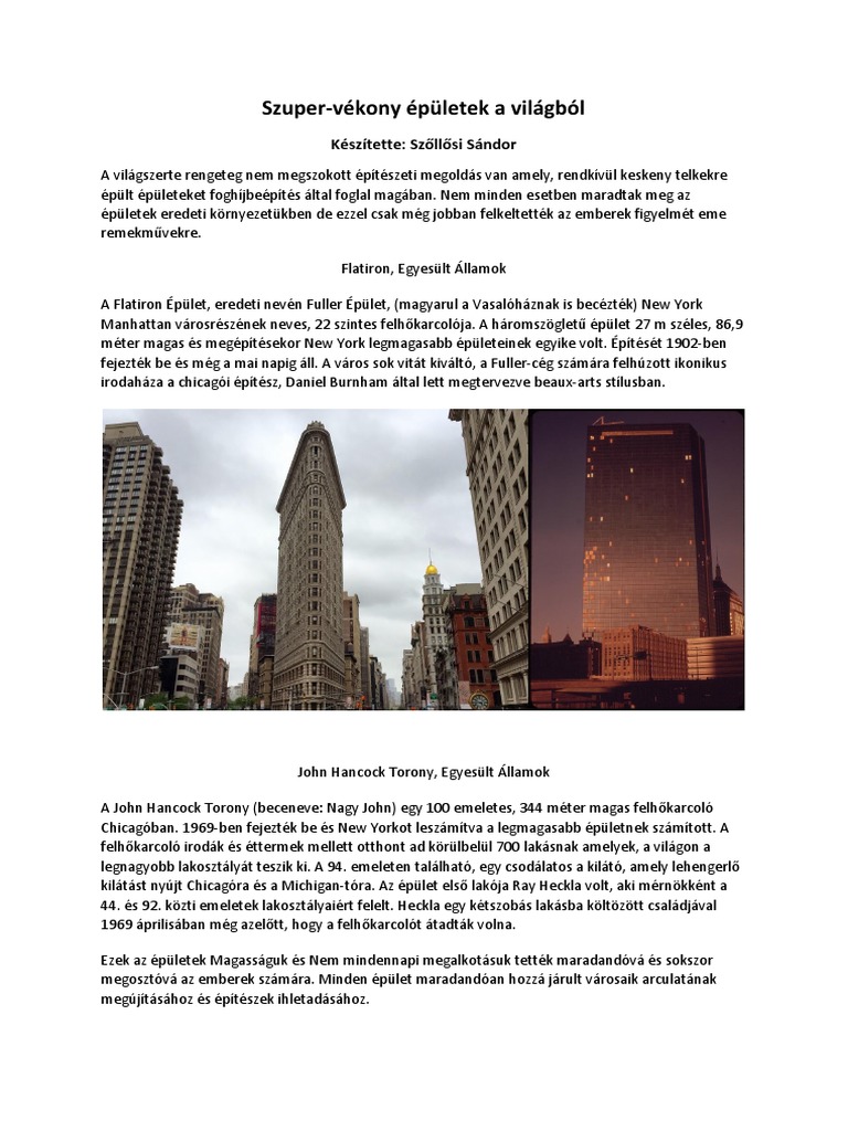 Személyes reflexió a szuper-vékony épületek a világból | PDF