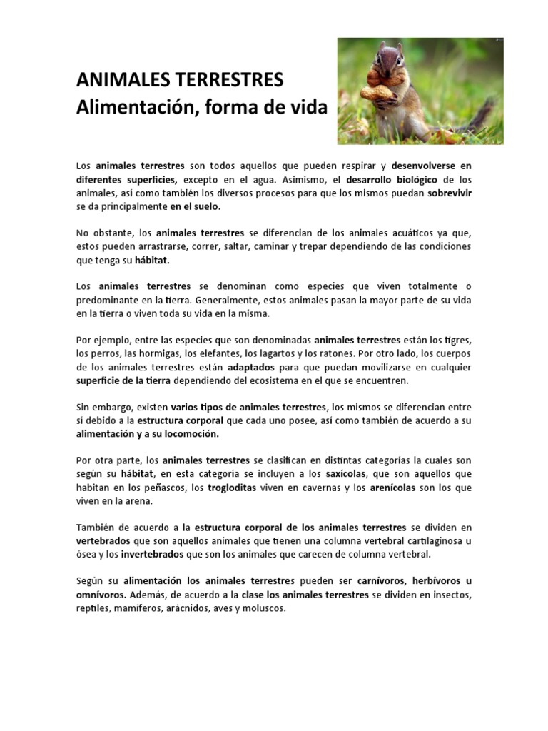 Definición y características de animales terrestres | PDF | Suelo ...