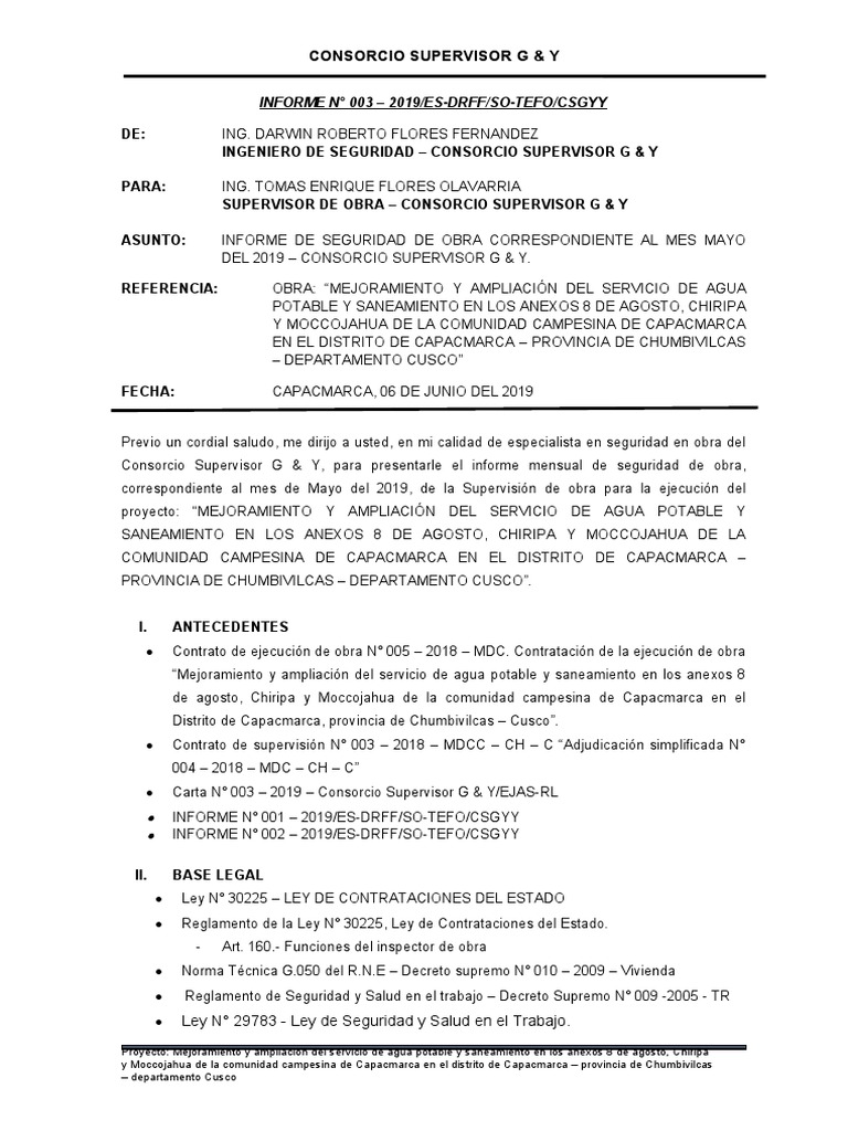 Informe N.3 - Reporte de Seguridad - Mayo 2019 | PDF | Saneamiento | Economias
