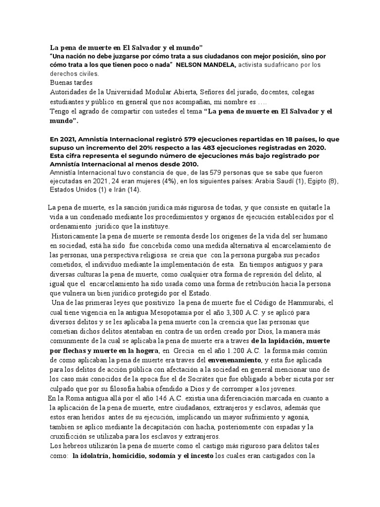 Discurso para Final de Oratoria - Pena de Muerte ES | Descargar gratis PDF | Pena capital ...
