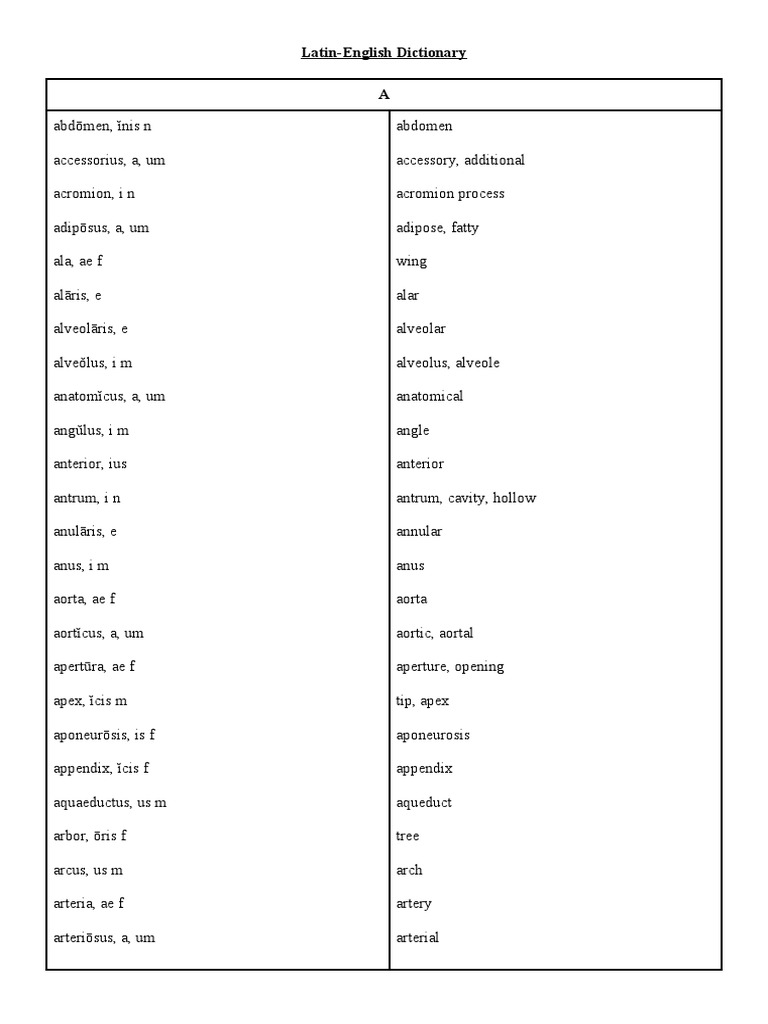 Latin-English Dictionary | PDF | Human Anatomy | Anatomy