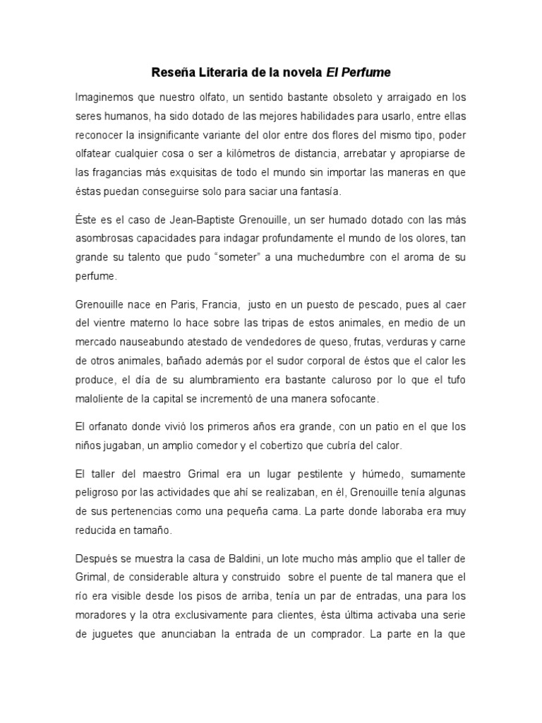 Análisis de la vida y metas del protagonista Jean-Baptiste Grenouille a ...