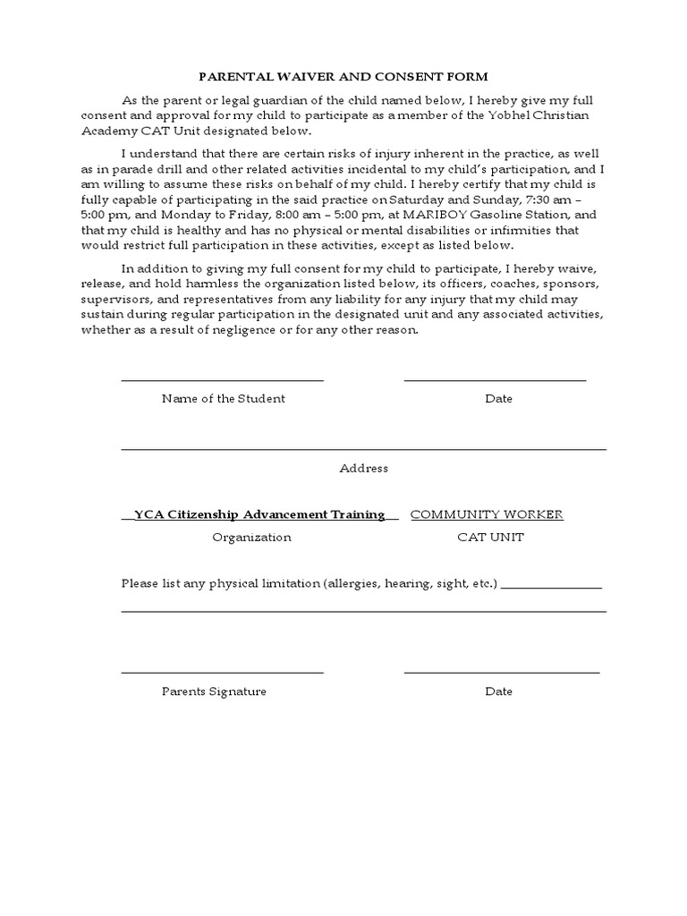 Parental Waiver and Consent Form | PDF