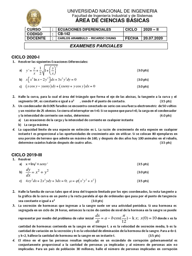 Compendio CB-142 Expar 2020-2 | PDF | Ecuaciones | Condensador