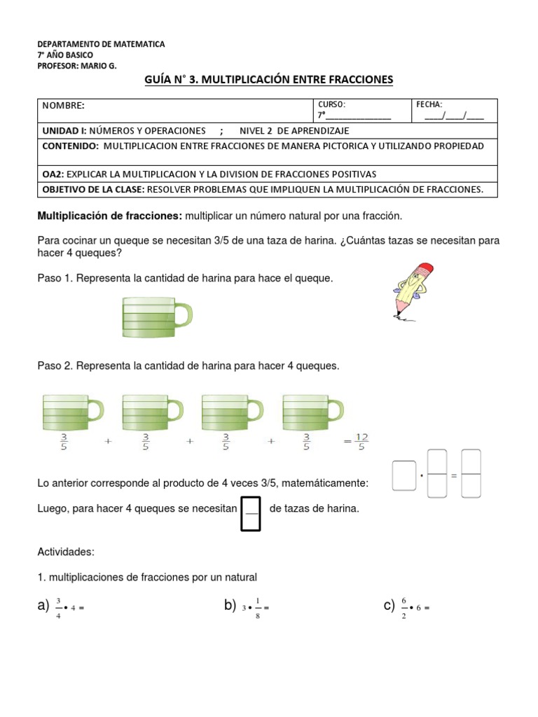 Guia3_multiplicacion de Fracciones | PDF | Multiplicación | Matemáticas