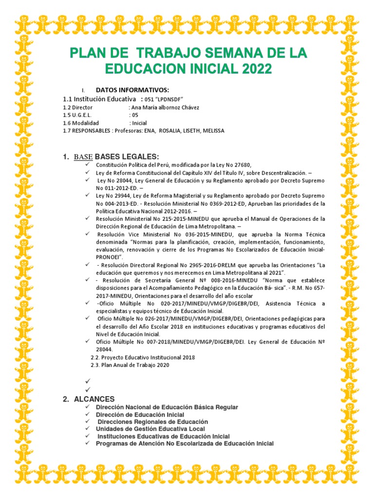 Plan de Trabajo Semana de La Educacion Inicial 2022 Ena | PDF | Educación de la primera infancia ...