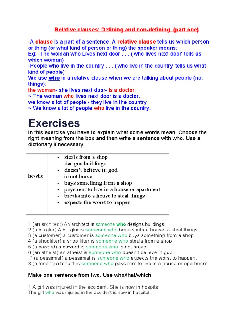 Relative Clauses Answer Key | PDF | Comma | Sentence (Linguistics)