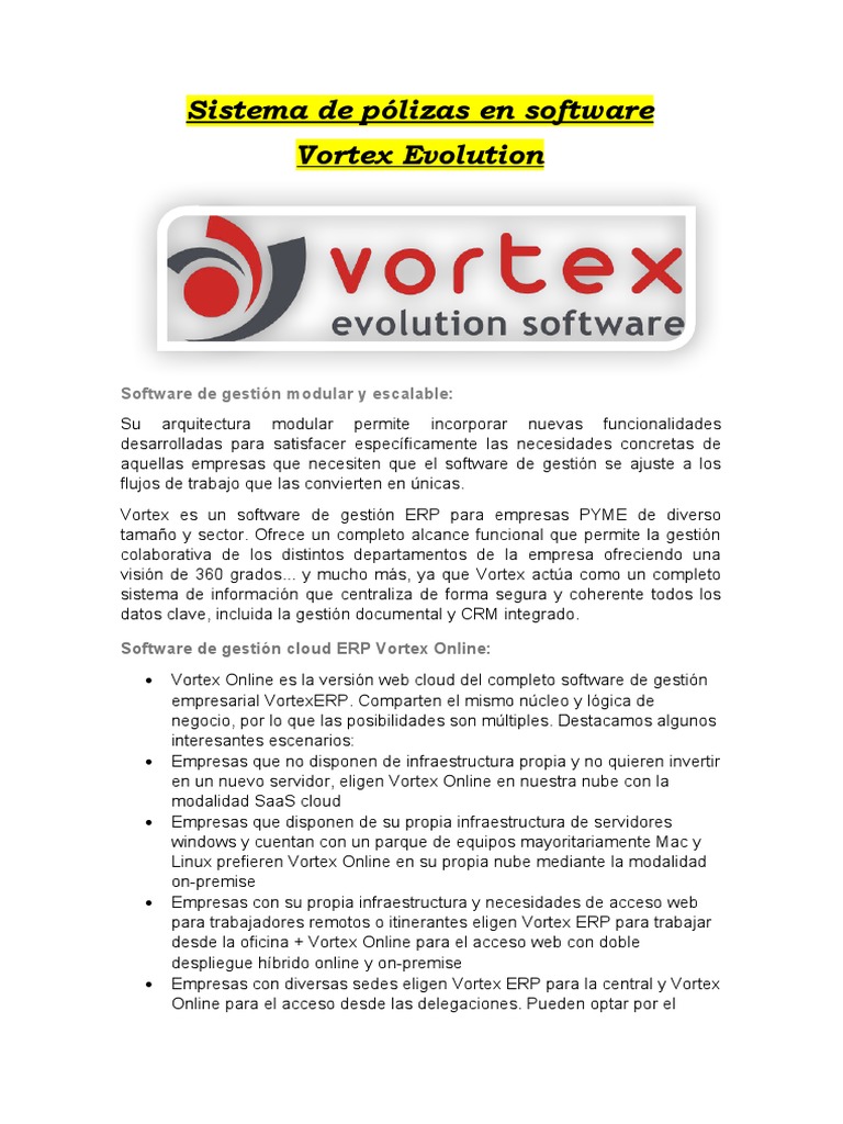Sistema de Pólizas en Software Vortex Evolution | PDF | Planificación de recursos empresariales ...
