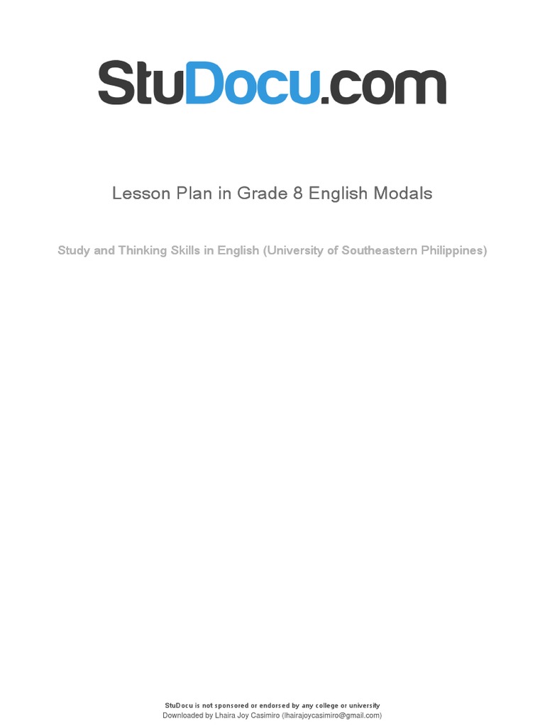 Grade 8 English Lesson Plan: Modals | PDF | Verb | English Language