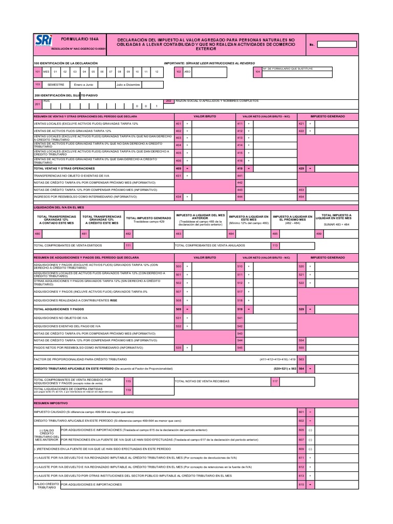 Formulario 104A | PDF | Impuesto al valor agregado | Servicios (economía)