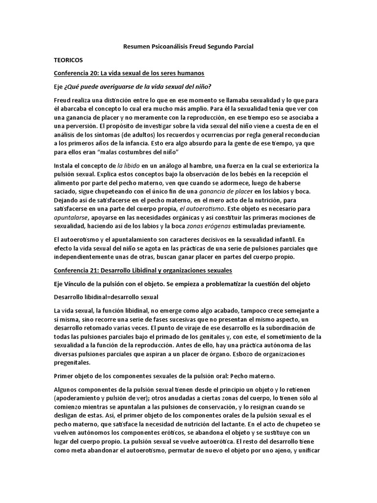 Resumen Psicoanálisis Freud Segundo Parcial Cátedra Laznik Psicología UBA | PDF | Neurosis | Libido