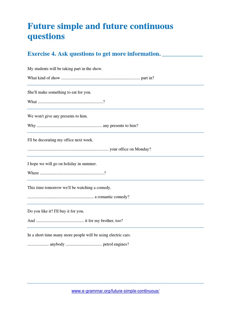 Future Simple vs Continuous Exercises | PDF | Career & Growth | Games ...