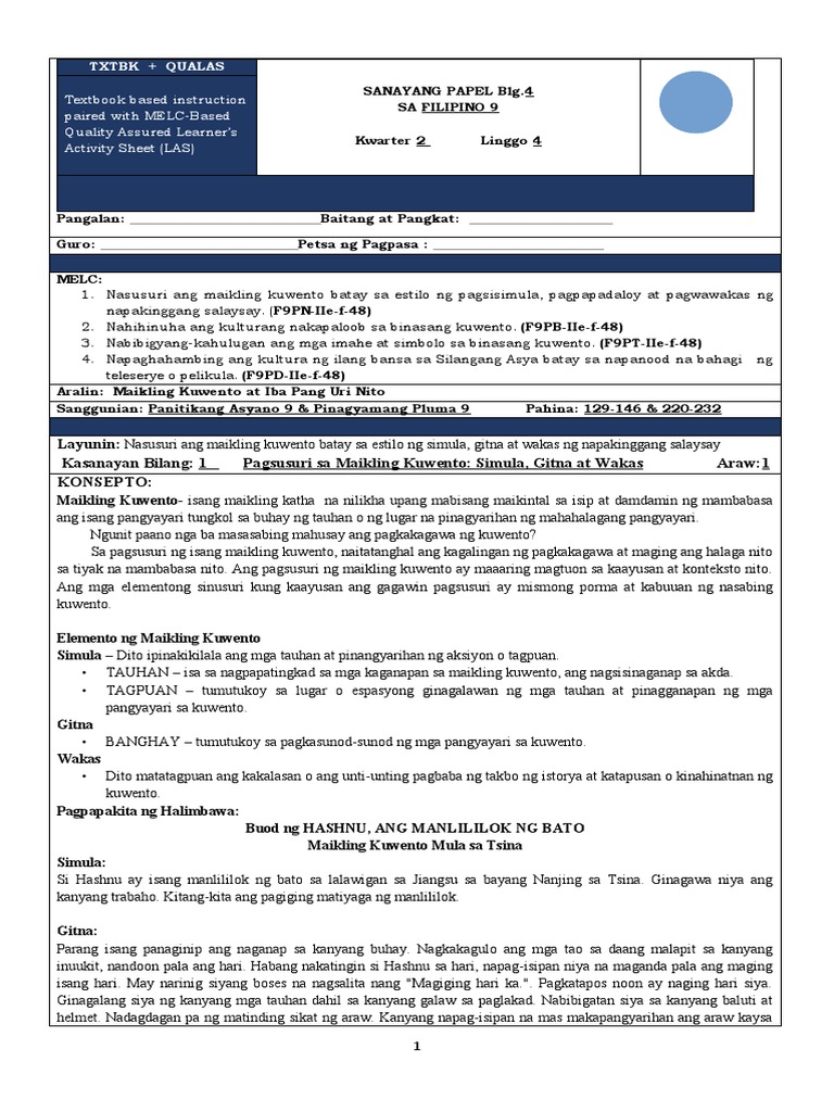 LAS - Q2 - Filipino 9 - W4 | PDF