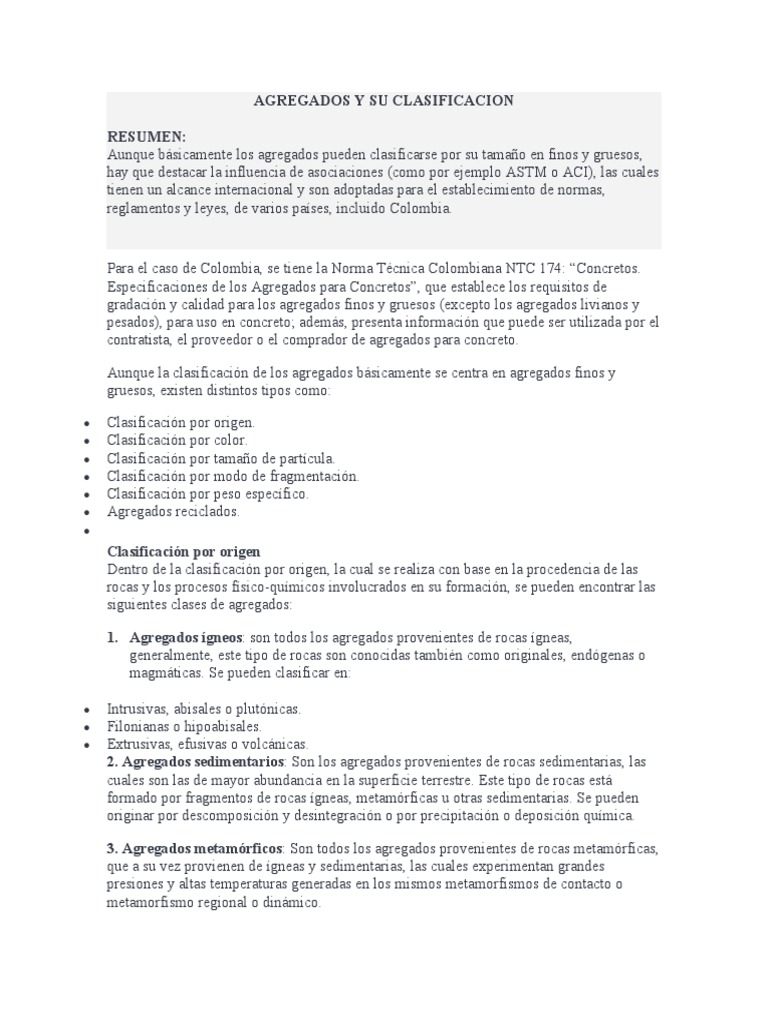 Los Agregados y Su Clasificacion | PDF | Hormigón | Roca (geología)