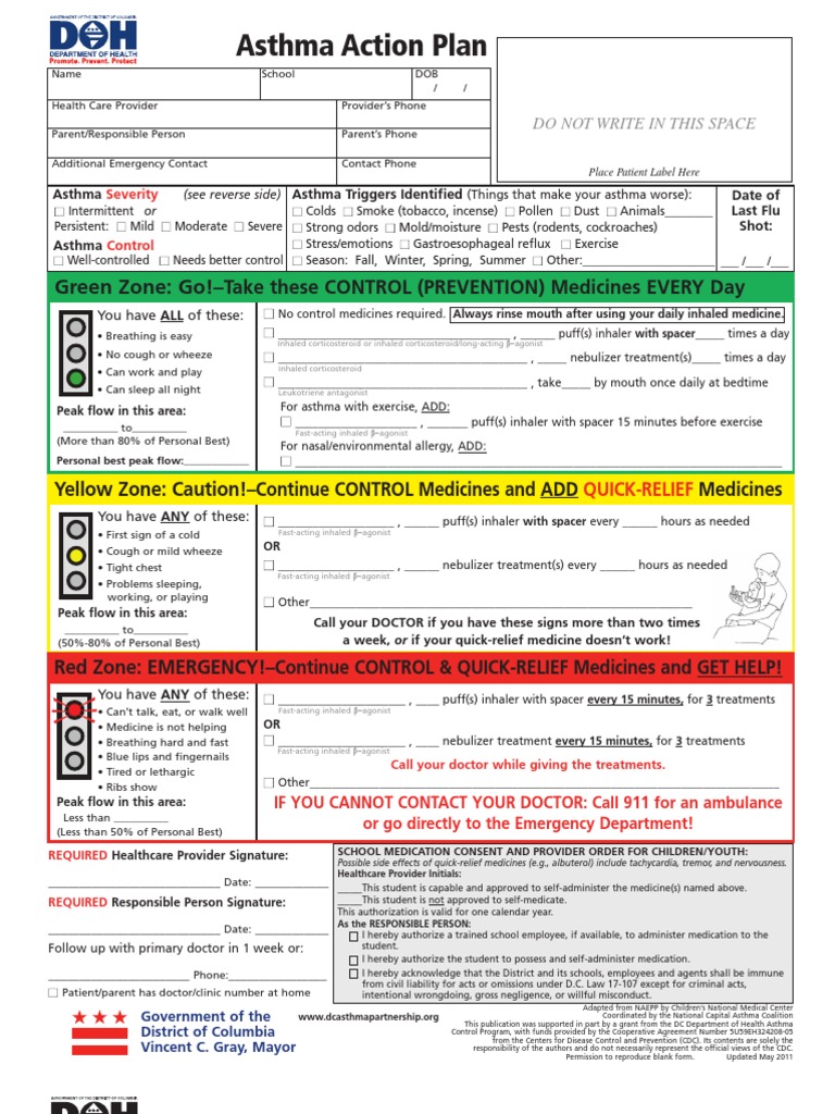 Asthma Action Plan Template | PDF | Asthma | Medicine