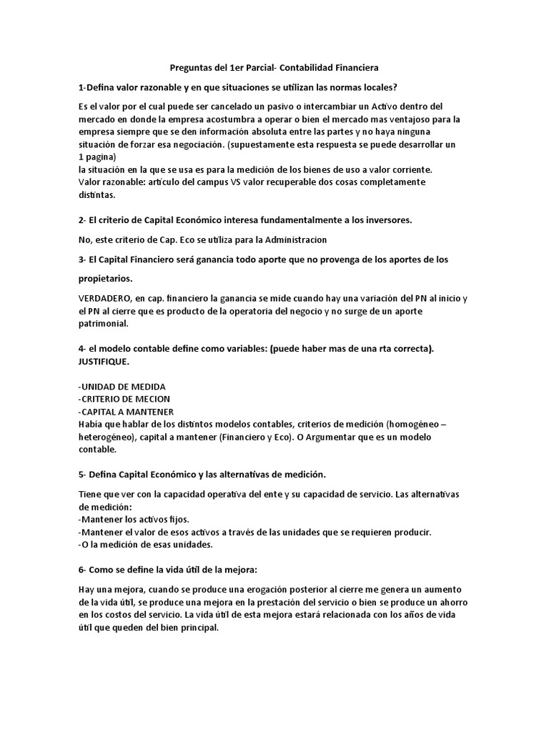 Preguntas Del 1er Parcial | PDF | Contabilidad | Dinero