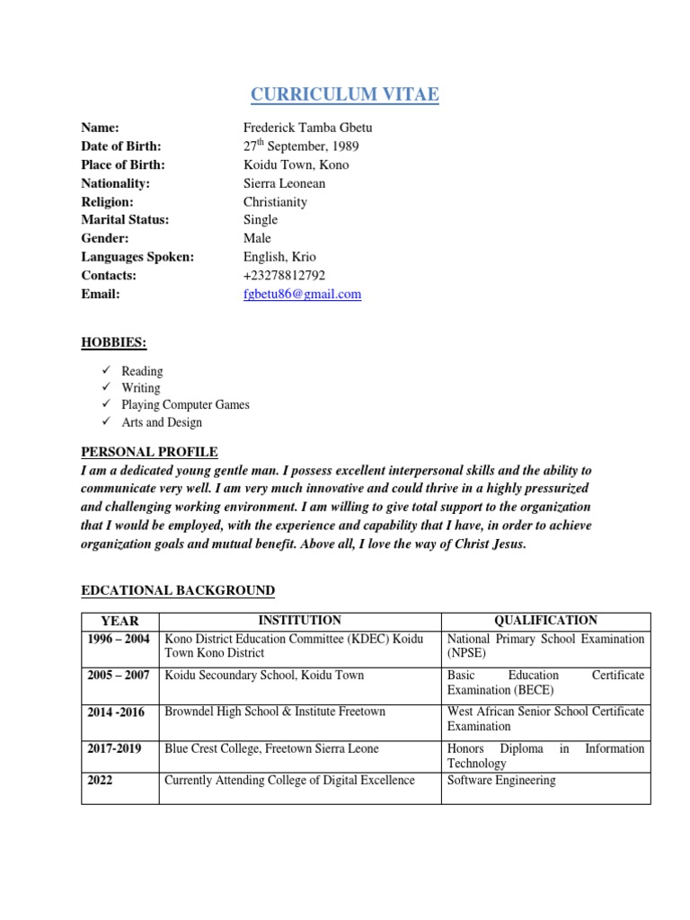 Frank CV | Download Free PDF | Sierra Leone