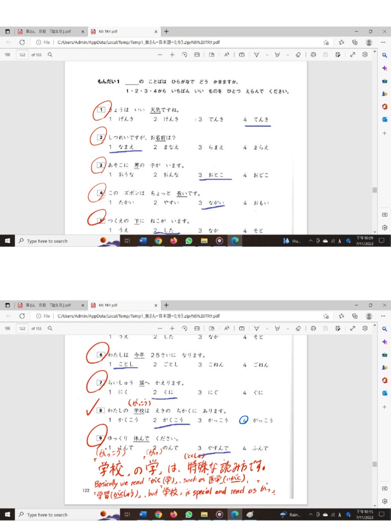 N5 TRY もぎしけん 採点済 | PDF