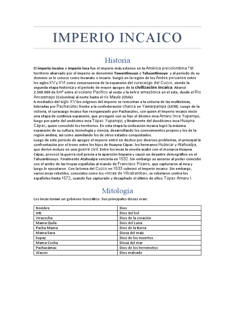 Imperio Incaico | PDF | Imperio Inca | Perú